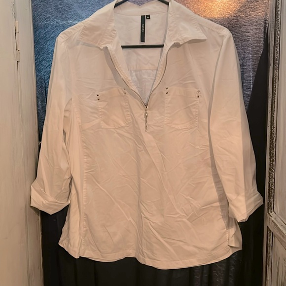 Cathy Daniels | Tops | Cathy Half Zip Collar White Shirt | Poshmark
